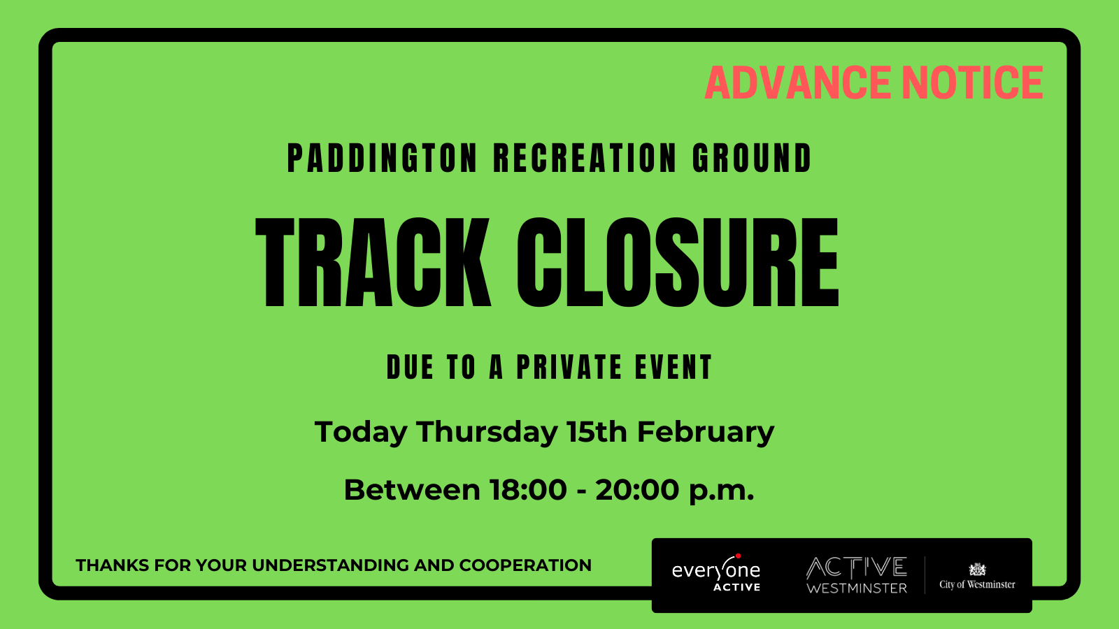 Paddington Recreation Ground Track Closure Tonight - Thursday 15th ...